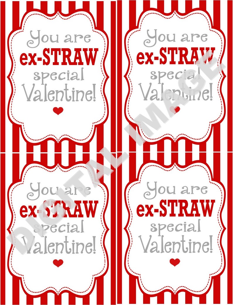 PRINT YOUR OWN Silly Straw Class Valentines Day Tags for Kids Digital ...