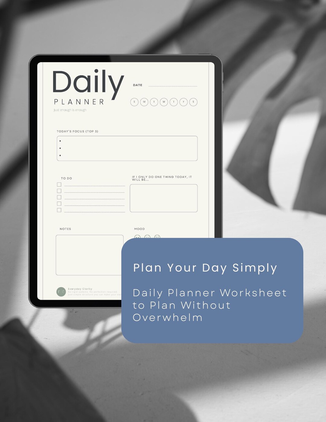 Simple Daily Planner Printable | Low Effort Productivity Planner ...