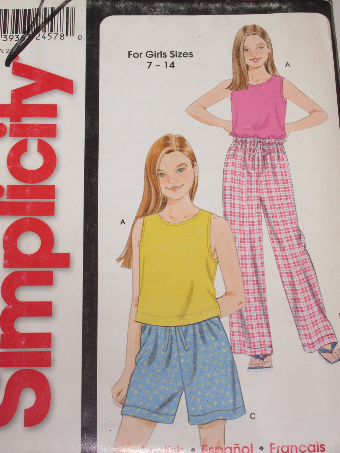 Vintage Girls Simplicity 9537 para pantalones cortos top tallas 7-14 ...