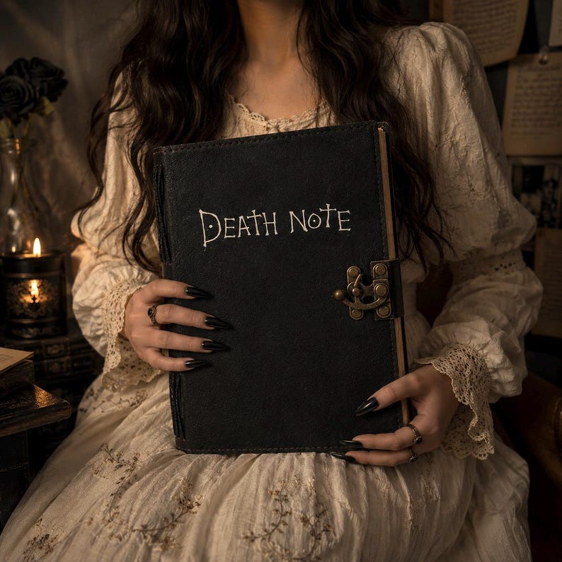 Dark Gothic Leather Journal Handmade Book of Shadows, Refillable Deckle ...