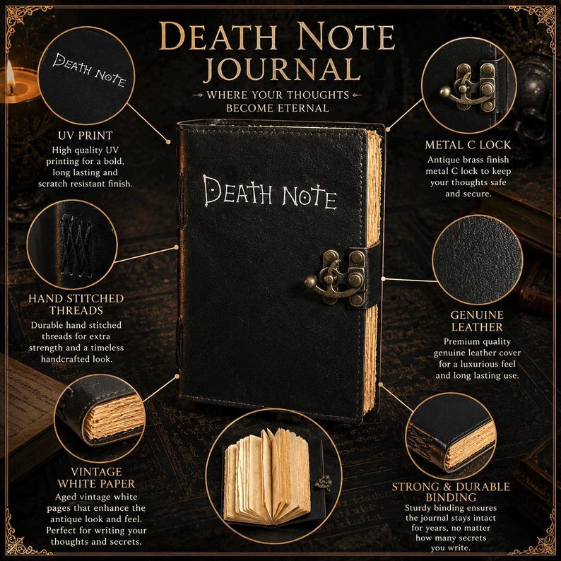Dark Gothic Leather Journal Handmade Book of Shadows, Refillable Deckle ...
