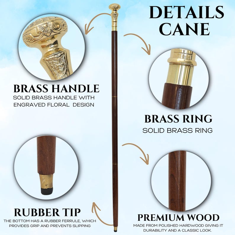 Handcrafted Royal Walking Cane - Solid Brass Victorian Handle and ...