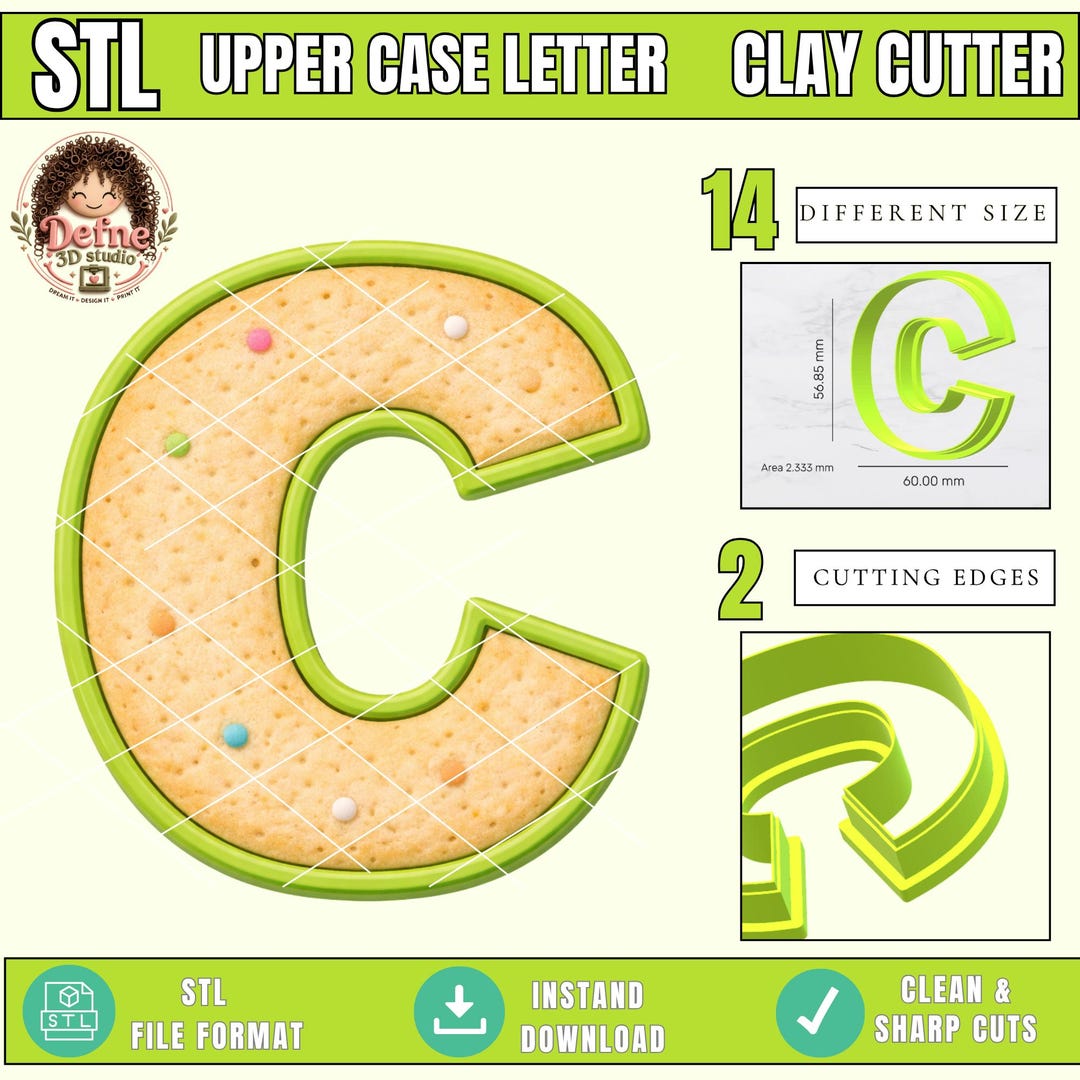 Uppercase Letter C Clay Cutter STL, Cookie Fondant Cutter (digital ...