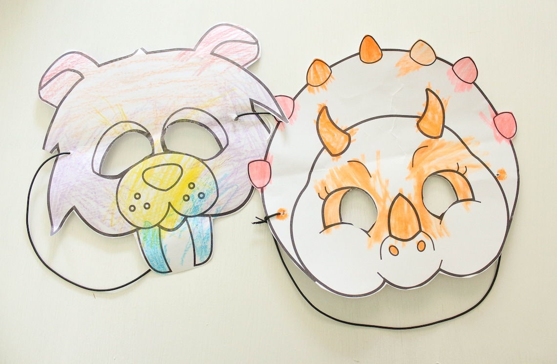 Printable Dinosaur Masks. DIY Dinosaur Masks. Print and Color | Etsy