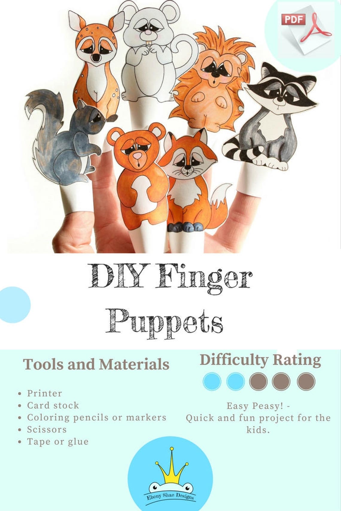 Woodland Printable Finger Puppets. DIY Paper Finger Puppets. | Etsy