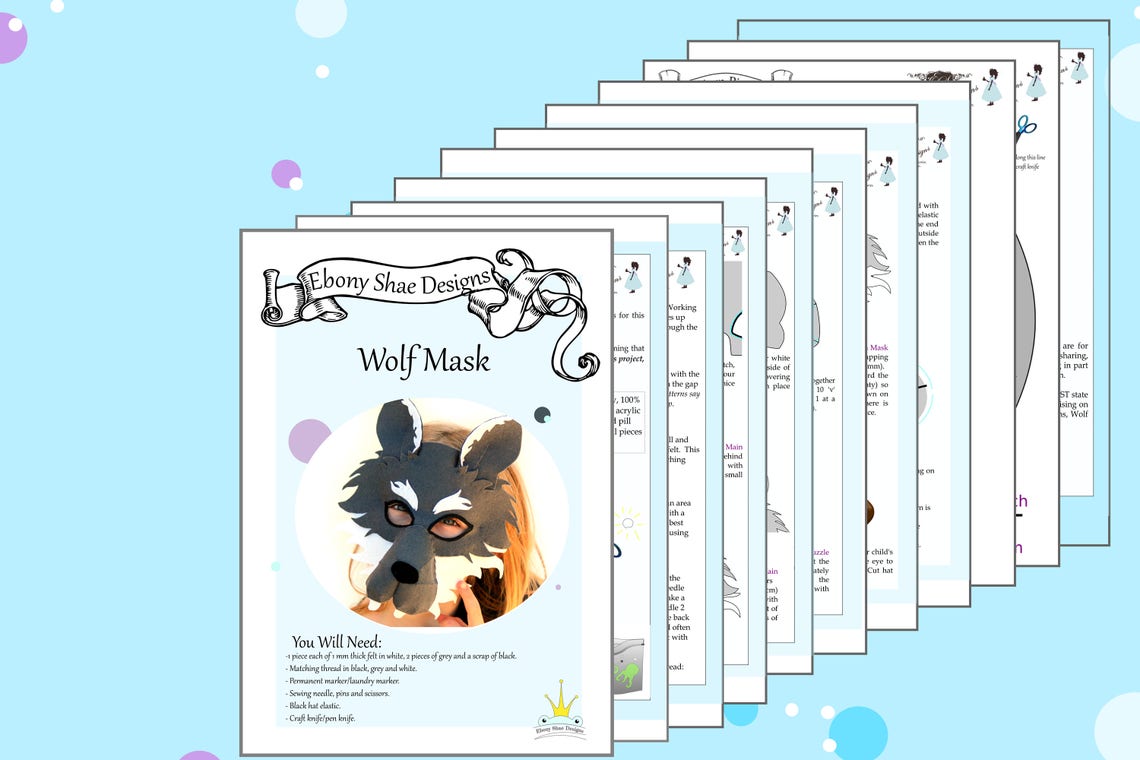 Wolf Mask PATTERN. Kids Felt Mask Sewing Pattern | Etsy Australia