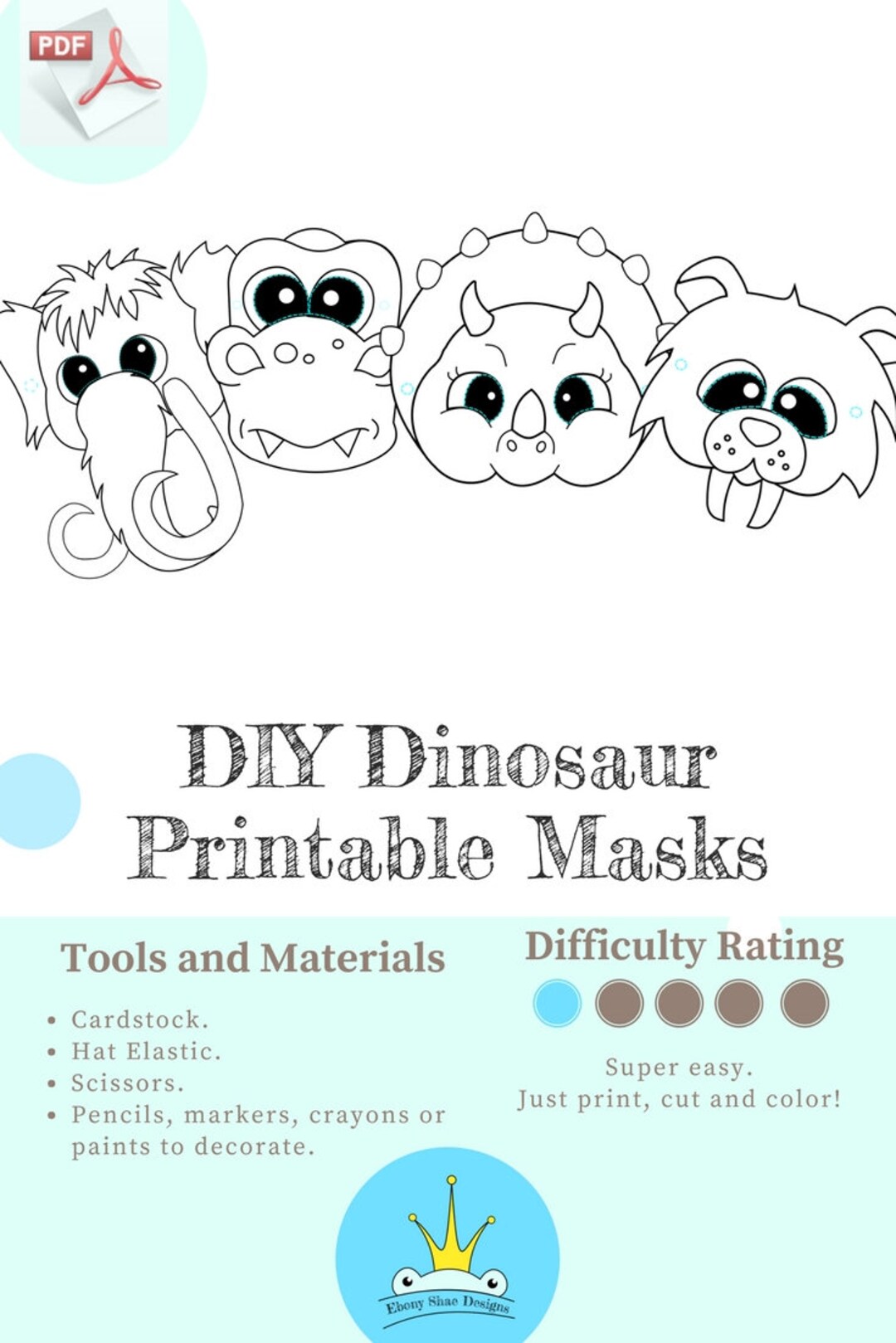 Printable Dinosaur Masks. DIY Dinosaur Masks. Print and Color Dinosaur ...