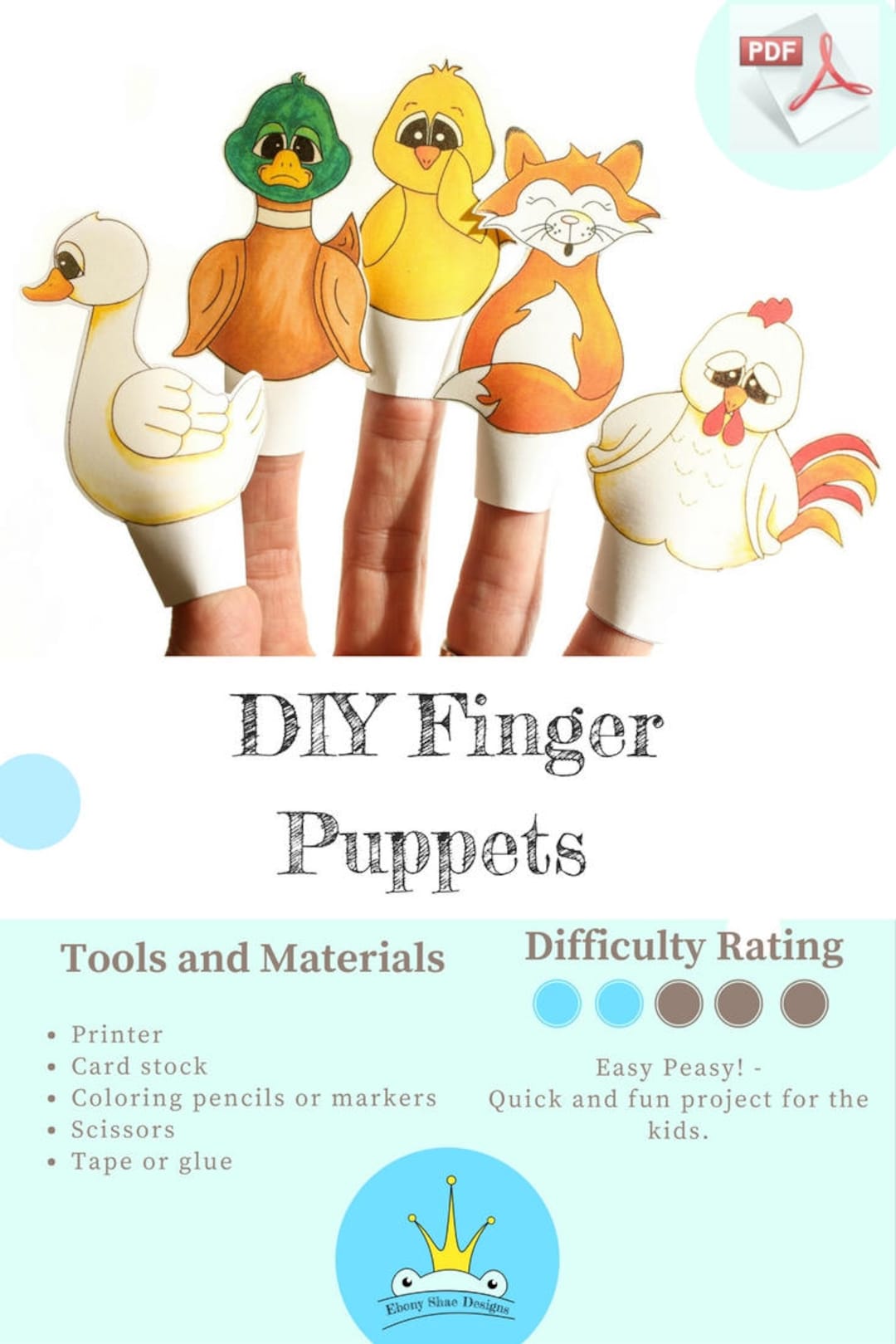 Printable Finger Puppets, Chicken Little. Paper Finger Puppets Download ...