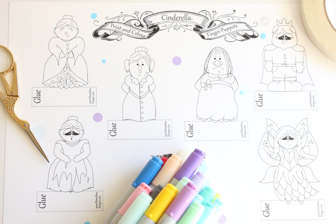 Printable Cinderella Finger Puppets. DIY Finger Puppet | Etsy Australia