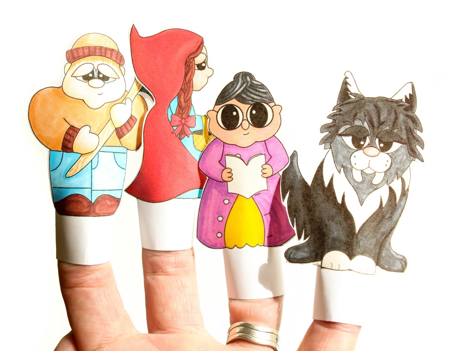 Printable Finger Puppets Red Riding Hood. Print and Color. - Etsy