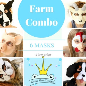 Farm Animal Masks PATTERN Collection. Dog, Cat, Cow, Sheep, Pig ...