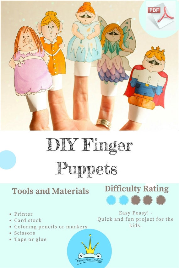 Printable Cinderella Finger Puppets. DIY Finger Puppet | Etsy