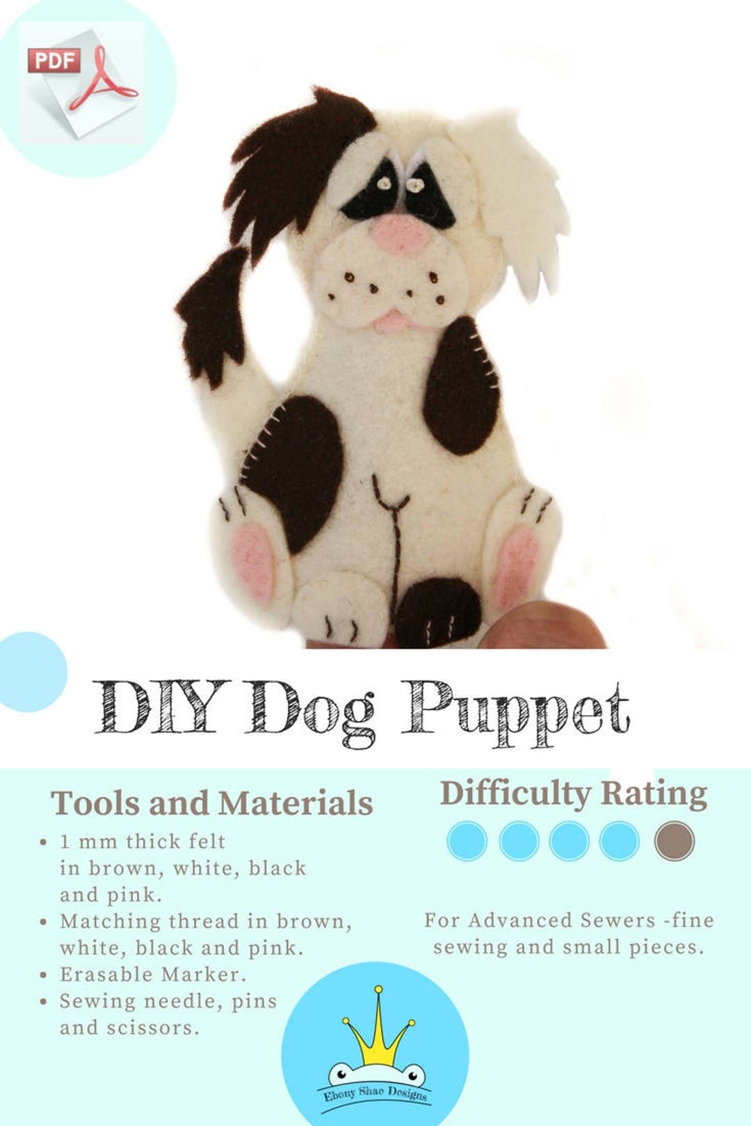 Dog Finger Puppet PATTERN. DIY Finger Puppets. Felt Animal Finger ...