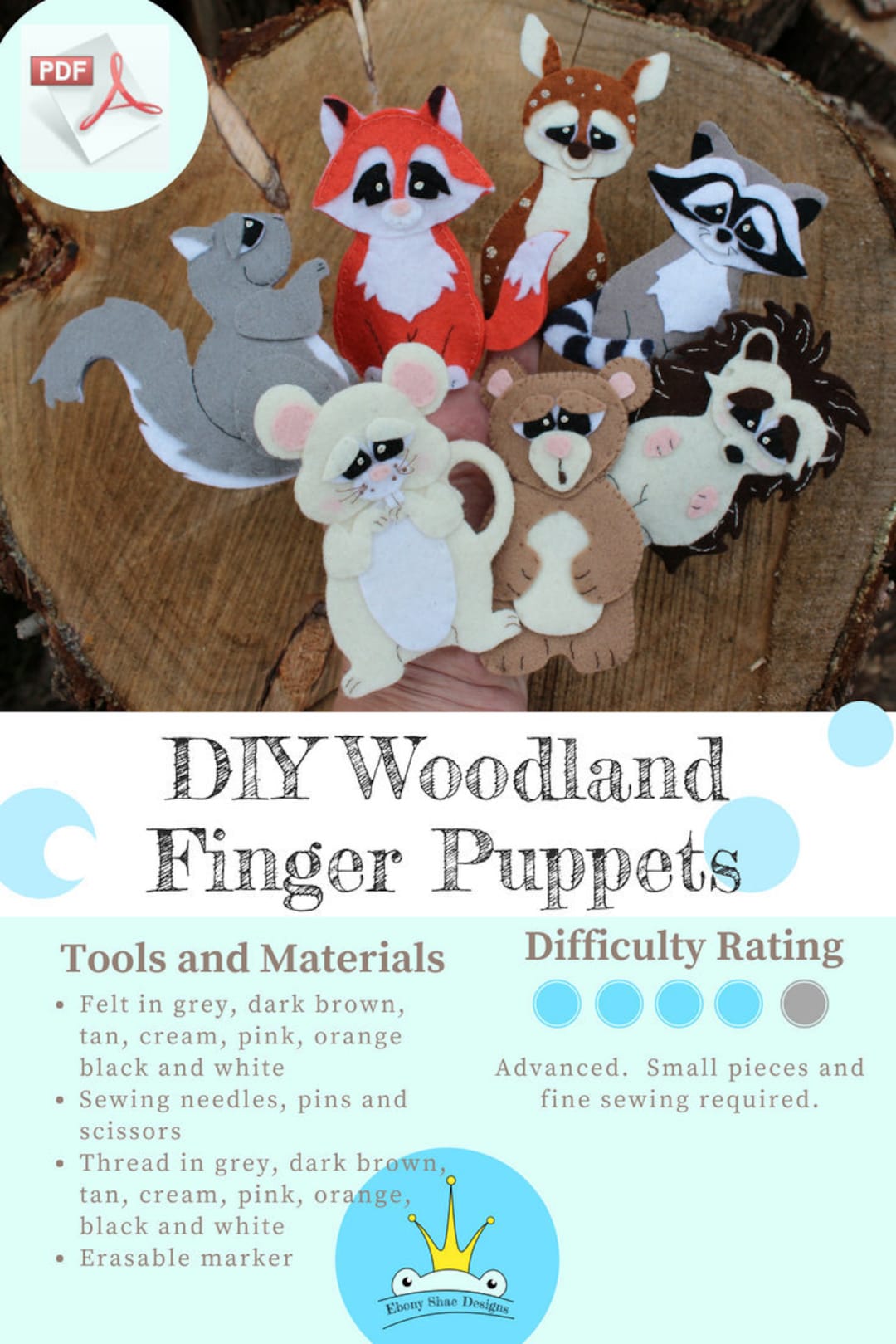 Felt Finger Puppet Patterns: Woodland Felt Animal Patterns. Woodland ...