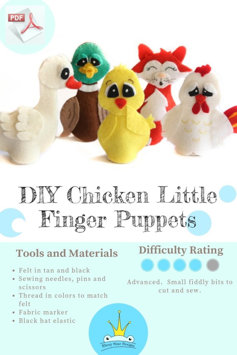 Finger Puppets PATTERN set Chicken Little. | Etsy