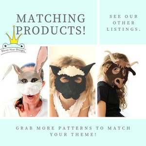 Farm Animal Masks PATTERN Collection. Dog, Cat, Cow, Sheep, Pig ...