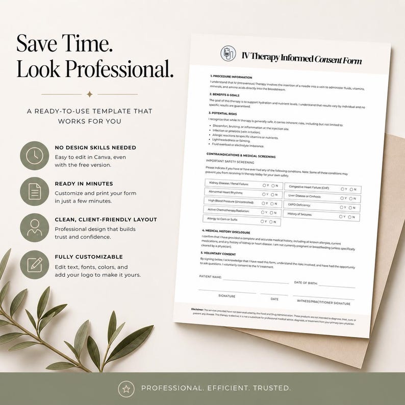 IV Therapy Template, Editable, IV Therapy Consent, Intravenous Therapy ...