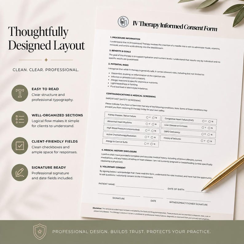 IV Therapy Template, Editable, IV Therapy Consent, Intravenous Therapy ...