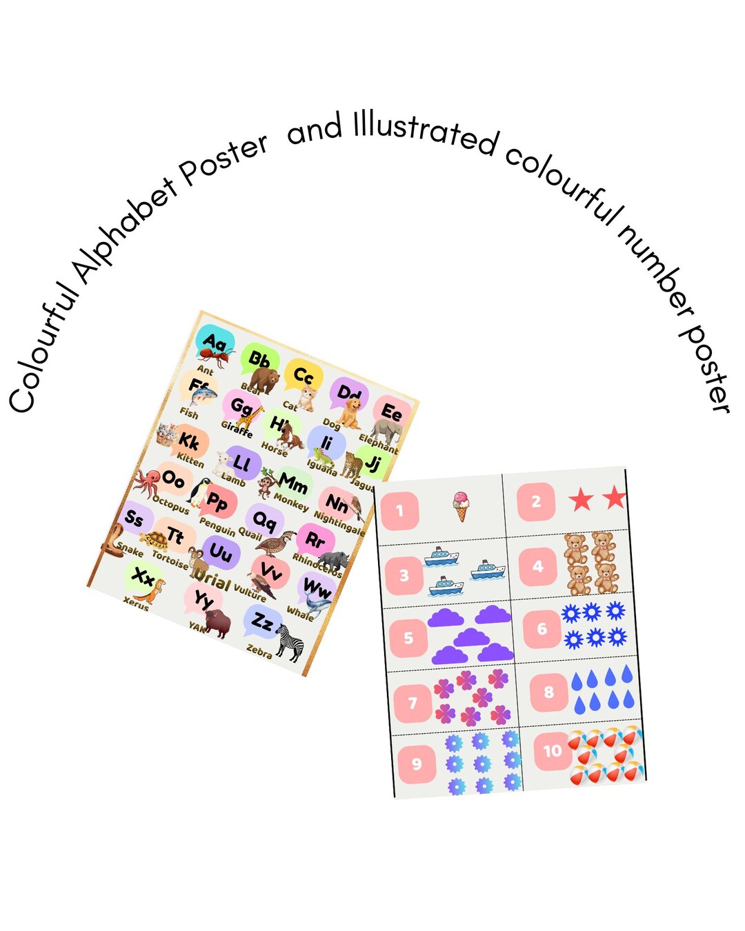 Illustrated Alphabet and Numbers Posters for Kids Room (digital ...