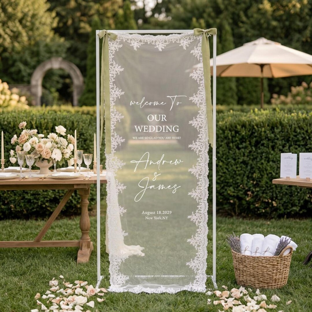 Personalized Sheer Lace Wedding Welcome Sign - Custom Sheer Wedding ...