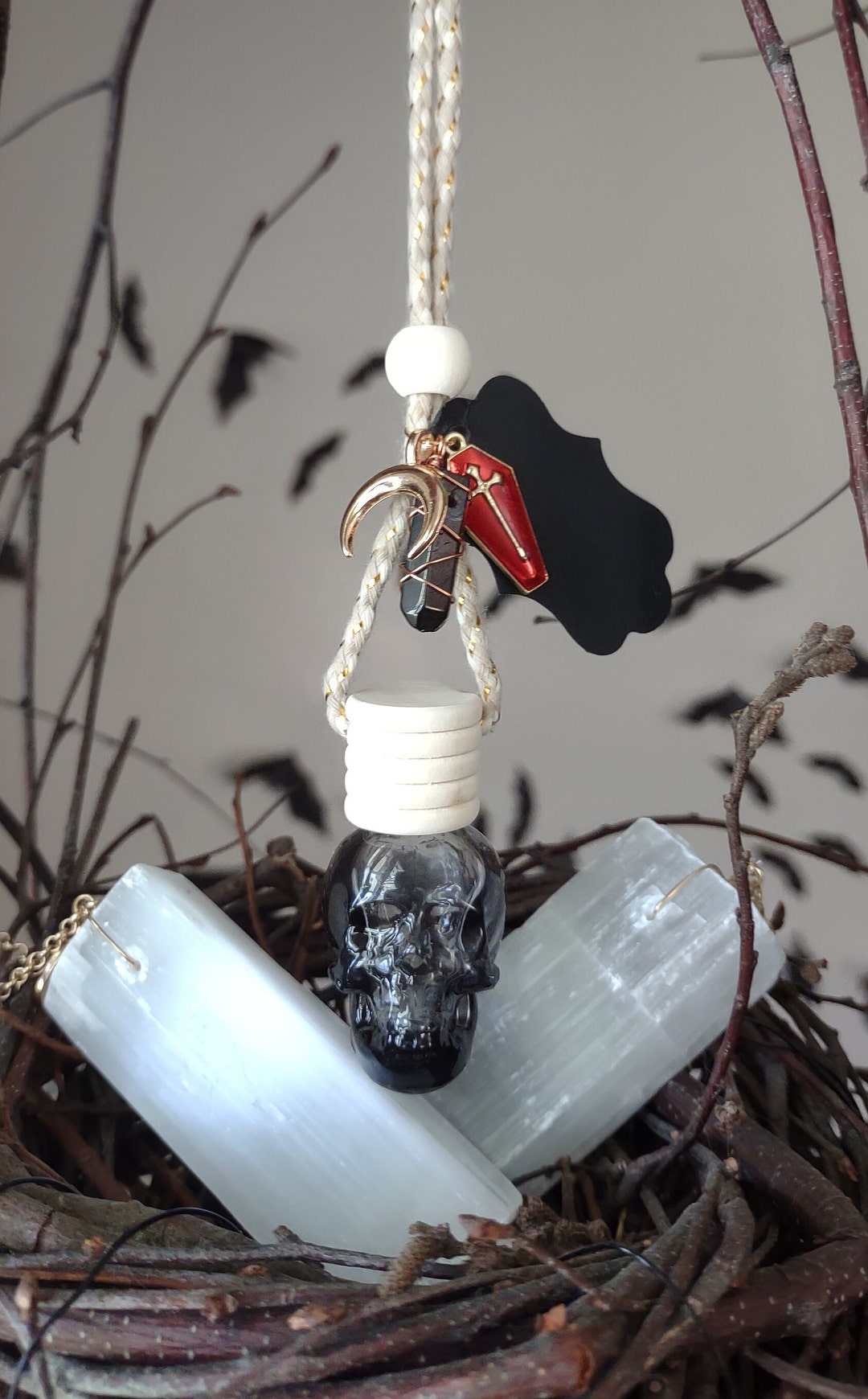Lord of Misrule Crystal Botanical Skull Diffuser W. Coffin Moon & Black ...