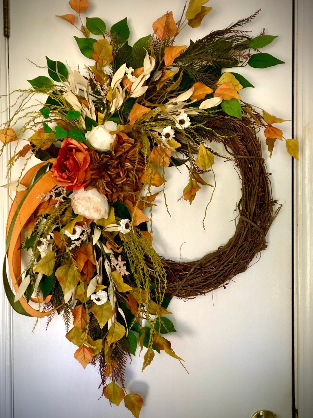 Dahlia Rose Peony Fall Wreath for Front Door, Farmhouse Wreath for ...