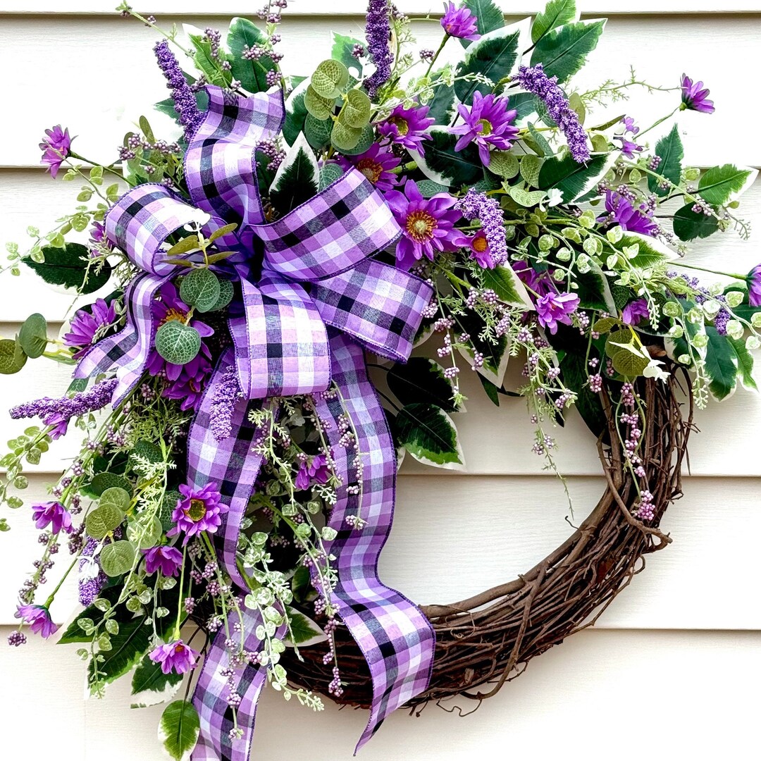 French Country Wreath for Front Door, Shabby Chic Wreath, Spring Wreath ...