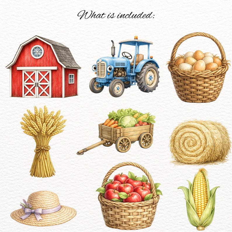 Cute Farm Clipart, Farm Animals PNG, Watercolor Clipart, Nursery Baby ...