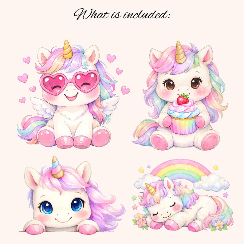 Unicorn Clipart Bundle, Pastel Rainbow Birthday Numbers, Baby Girl PNG ...