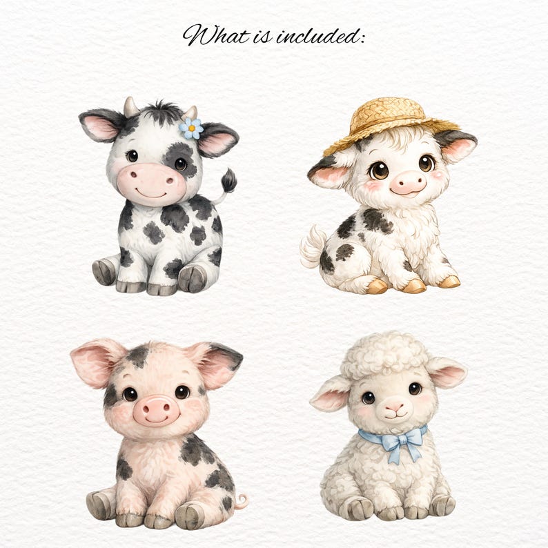Cute Farm Clipart, Farm Animals PNG, Watercolor Clipart, Nursery Baby ...