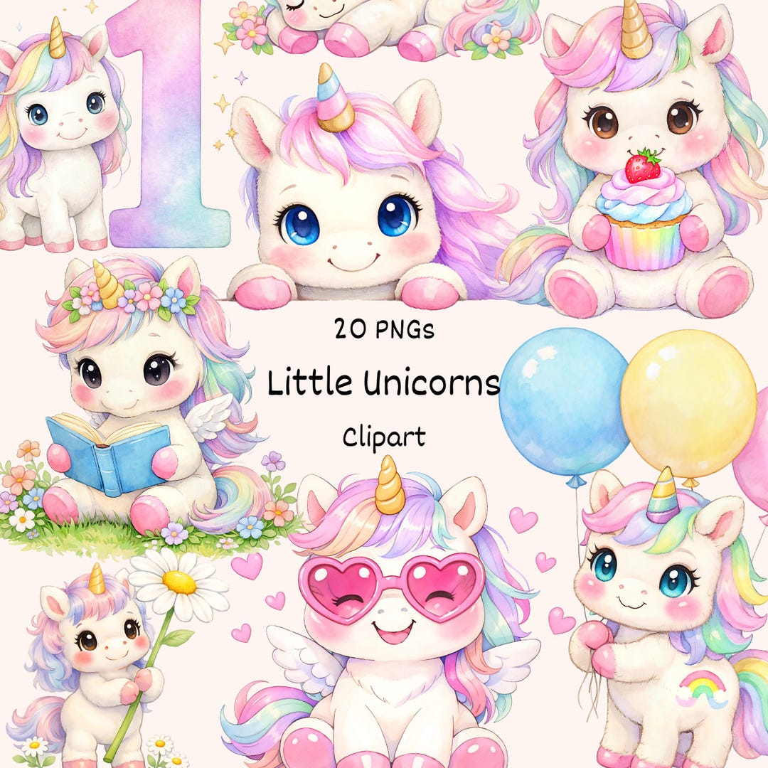Unicorn Clipart Bundle, Pastel Rainbow Birthday Numbers, Baby Girl PNG ...