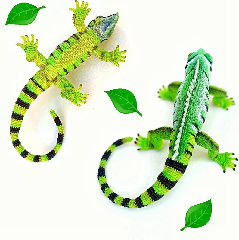 Modèle au crochet iguane vert, taille bébé, lézard amigurumi. Fichiers ...