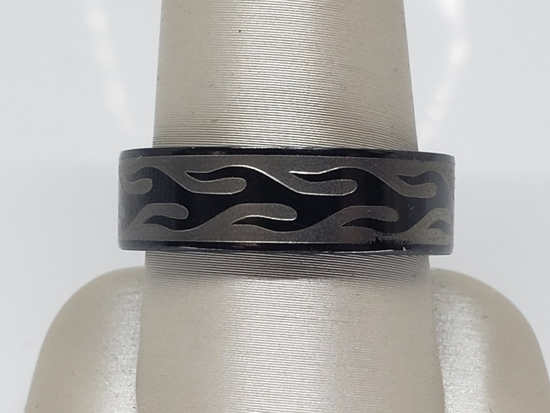 Men's Zirconium Band Flame Design Ring - Etsy