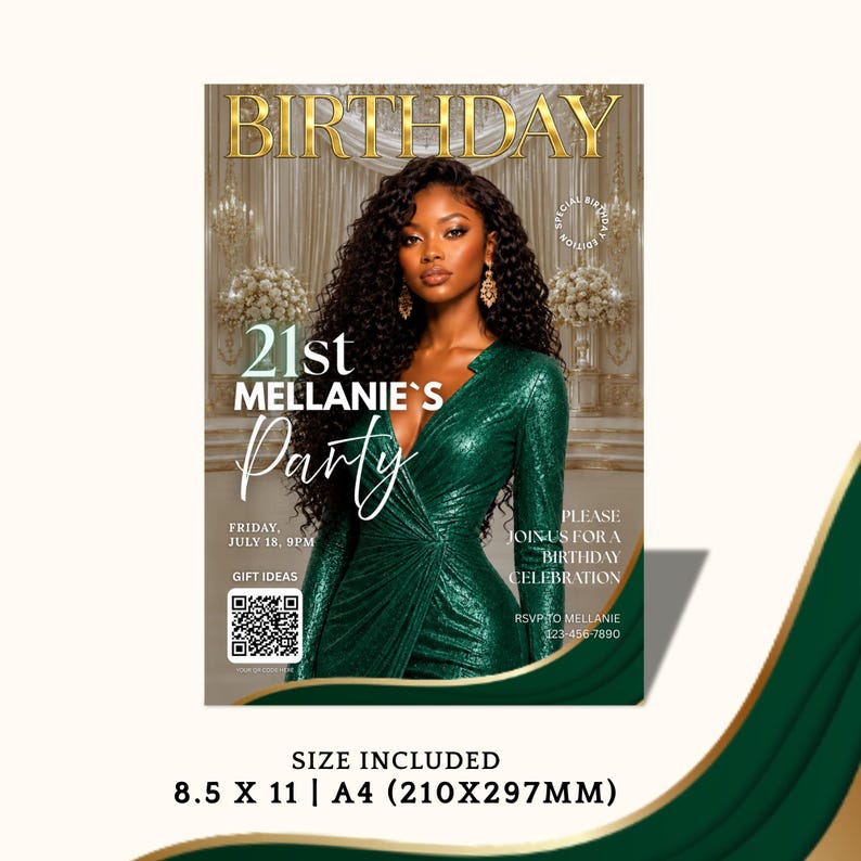 Birthday Invitation Magazine Style, Single Cover, Any Age, Editable ...