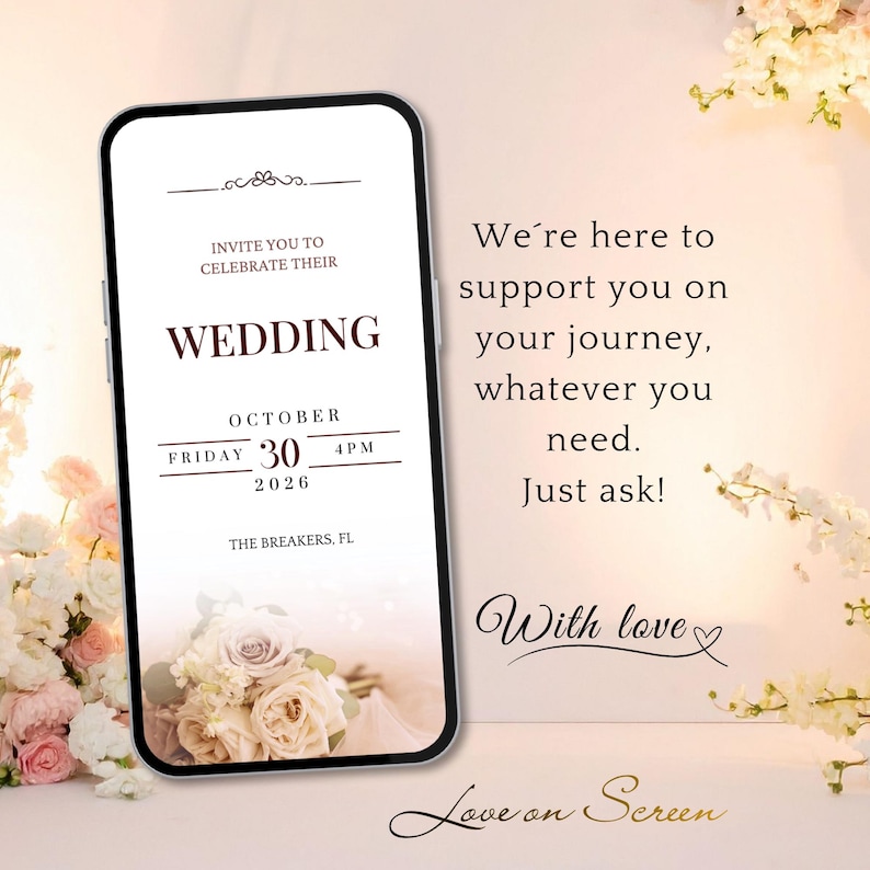 Electronic Wedding Invitation, Canva Template, Elegant Burgundy Video ...