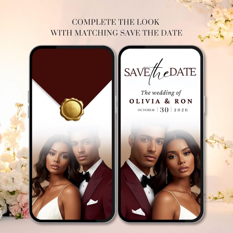 Electronic Wedding Invitation, Canva Template, Elegant Burgundy Video ...