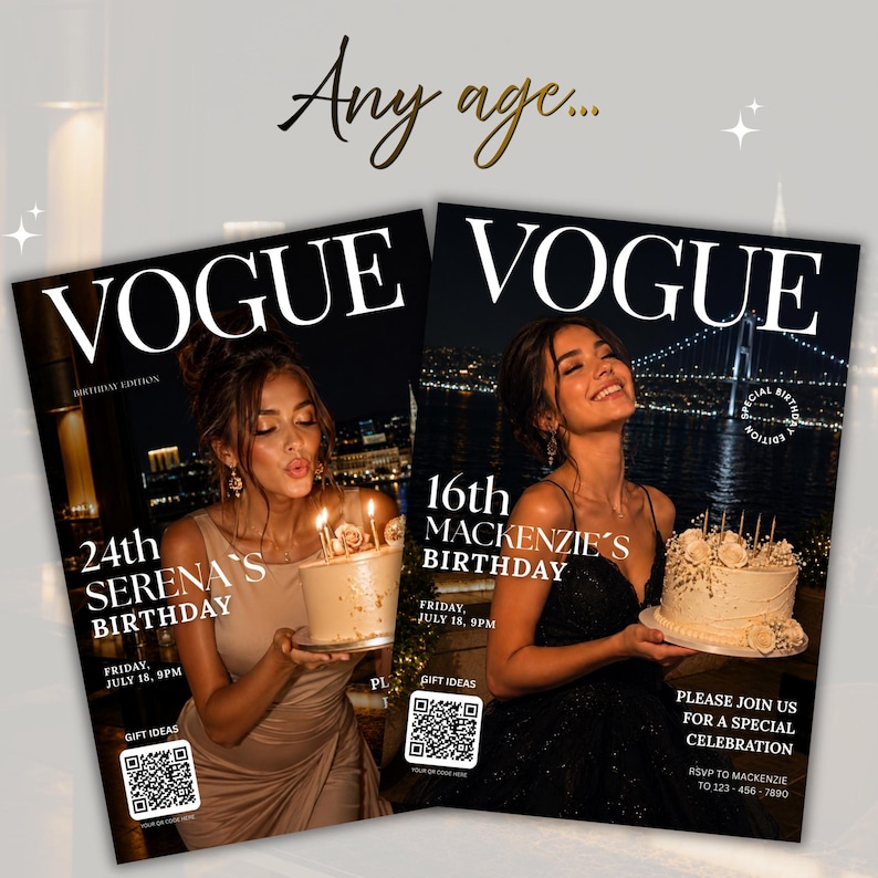 Birthday Party Invite, Magazine Cover Vogue Style Canva Template ...