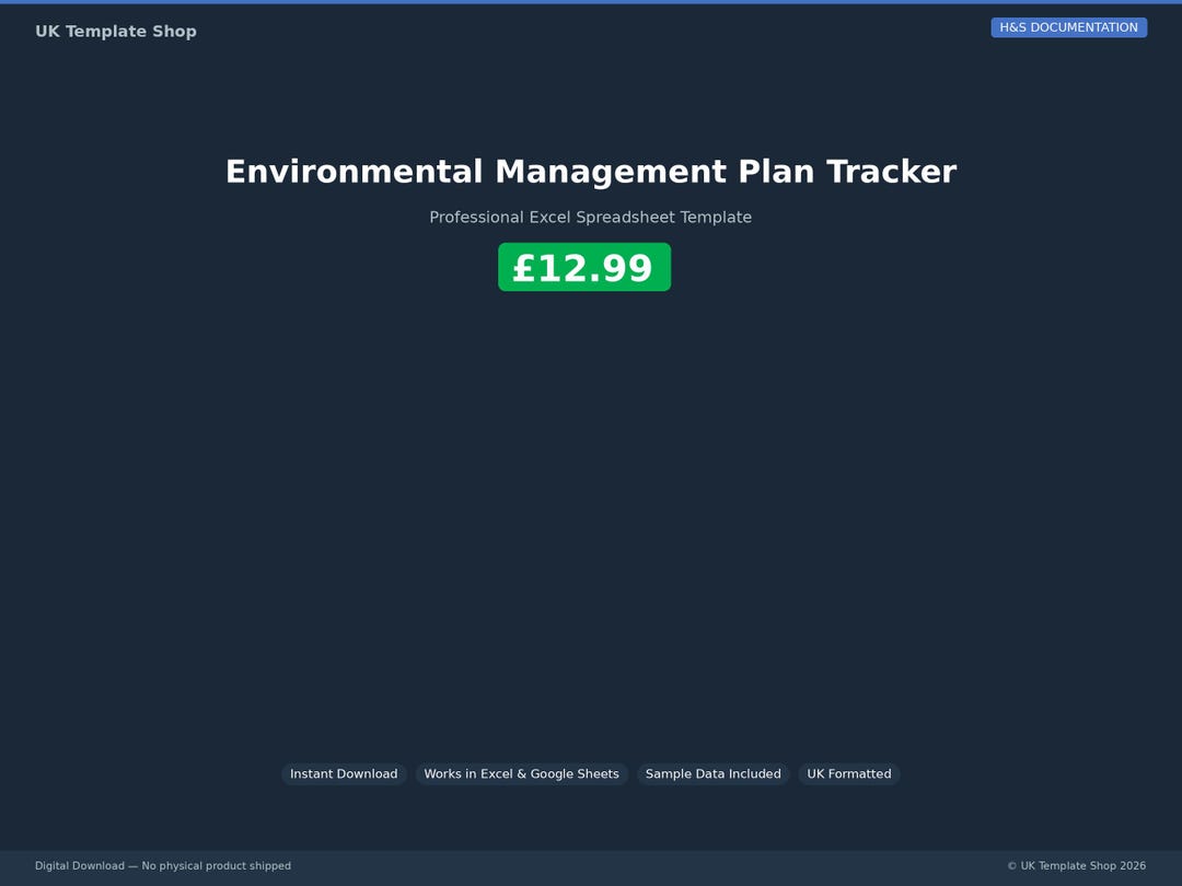 Environmental Management Plan Tracker | Excel Spreadsheet Digital ...