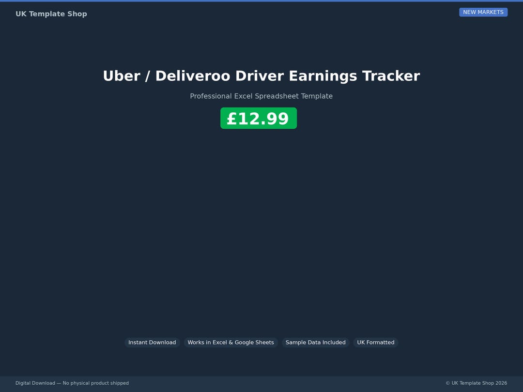 Uber / Deliveroo Driver Earnings Tracker | Excel Spreadsheet Digital ...