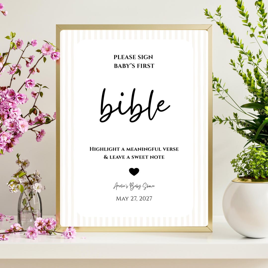 Baby's First Bible Sign Template, Editable Canva, Religious Shower ...