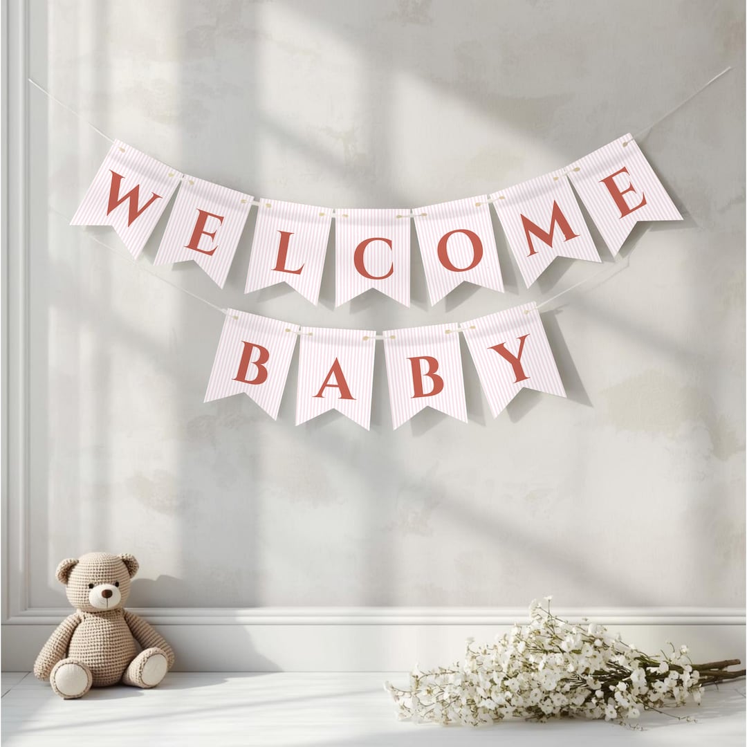 Welcome Baby Banner, Pink Baby Shower Welcome Sign, Editable Baby ...