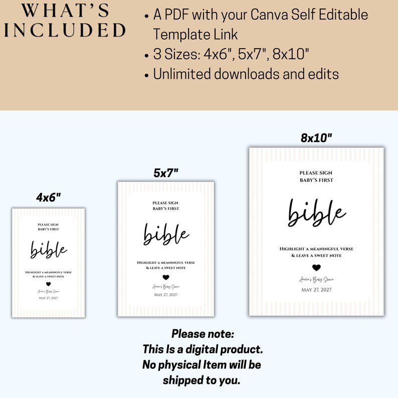 Baby's First Bible Sign Template, Editable Canva, Religious Shower ...