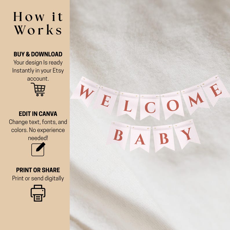 Welcome Baby Banner, Pink Baby Shower Welcome Sign, Editable Baby ...
