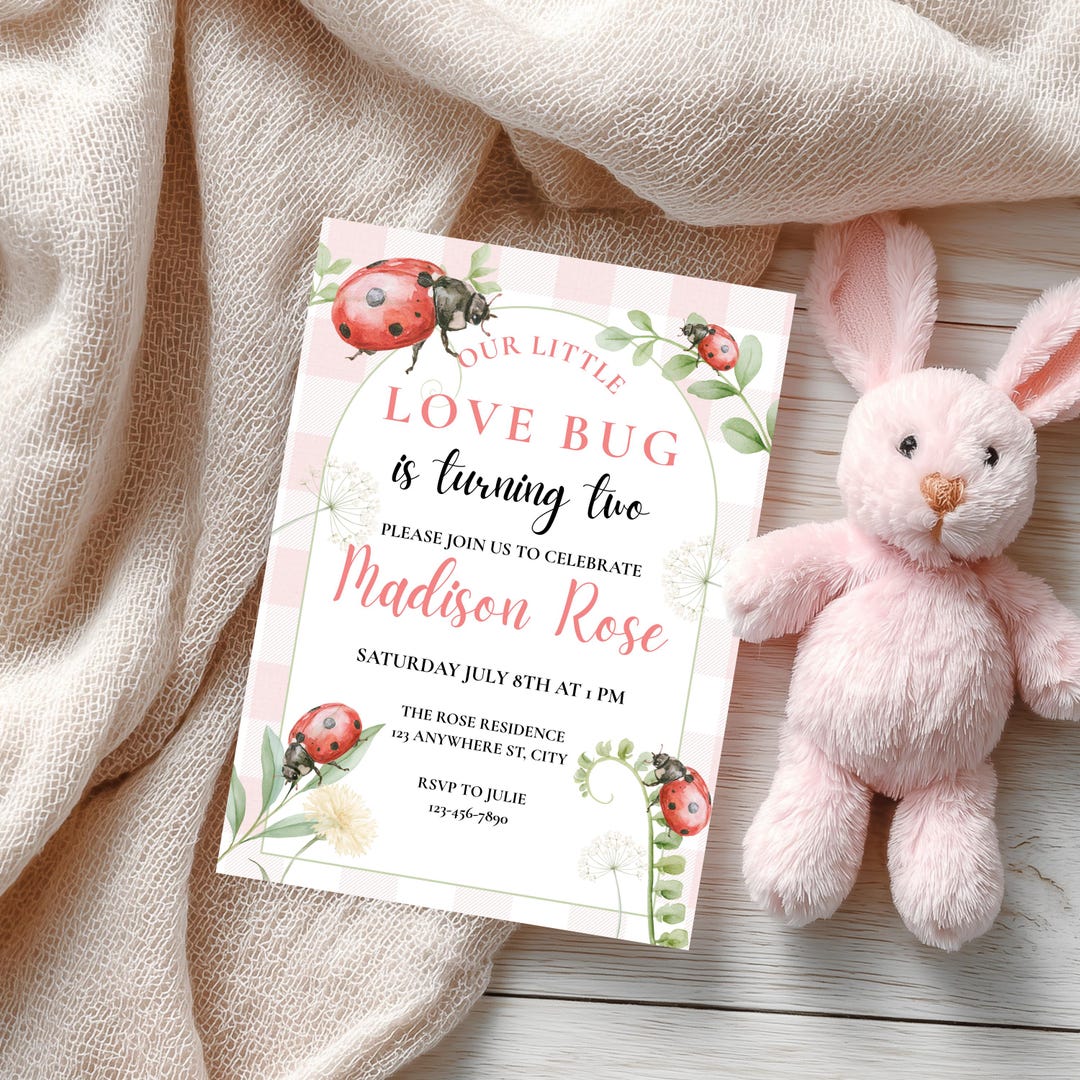Ladybug Birthday Invitation Template, Love Bug Birthday Party Invite ...