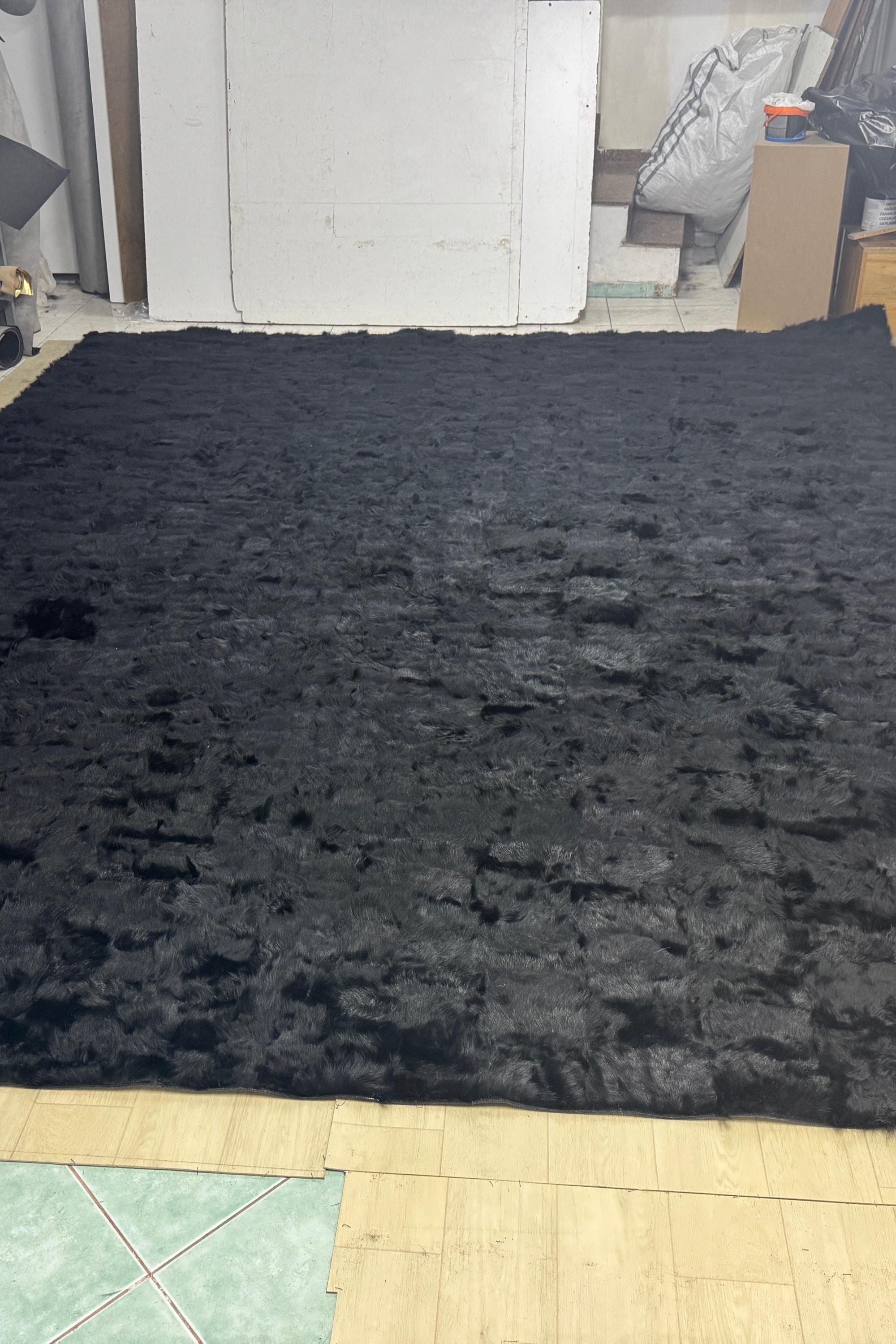 Handmade Black Sheepskin Leather Rug, Soft Fur Area Carpet, Cozy Living ...