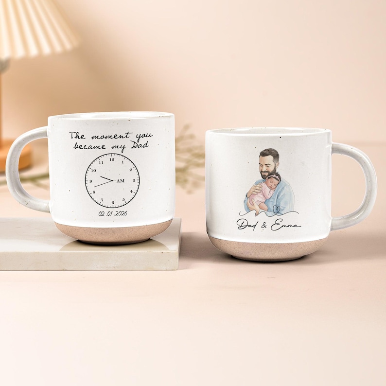 Personalized Dad Photo Mug, Custom Birth Details Watercolor Art, New ...