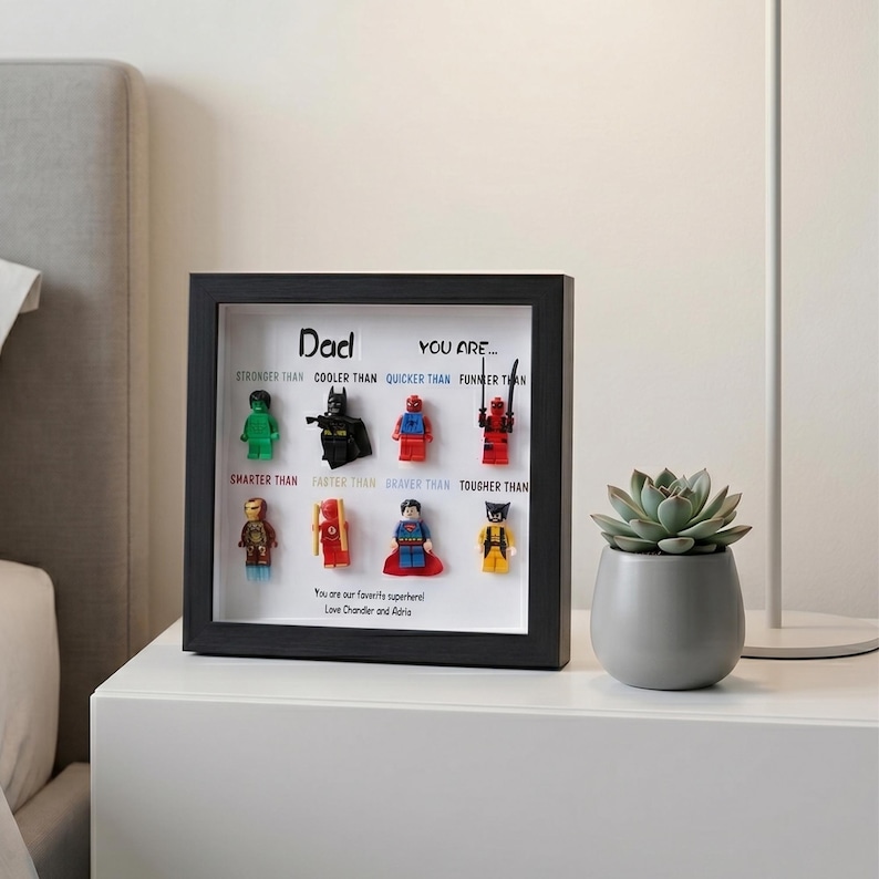Personalized Superhero Dad Shadow Box Frame, Custom Minifigure Display ...