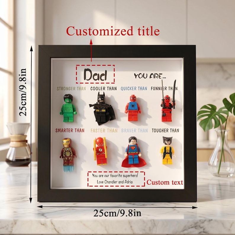 Personalized Superhero Dad Shadow Box Frame, Custom Minifigure Display ...