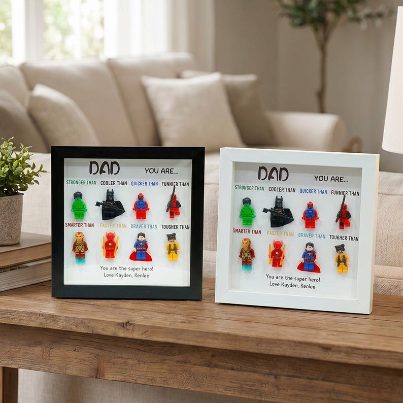 Personalized Superhero Dad Shadow Box Frame, Custom Minifigure Display ...