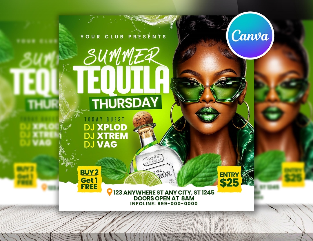 Summer Tequila Thursday Party Flyer, Club DJ Event Template (canva ...
